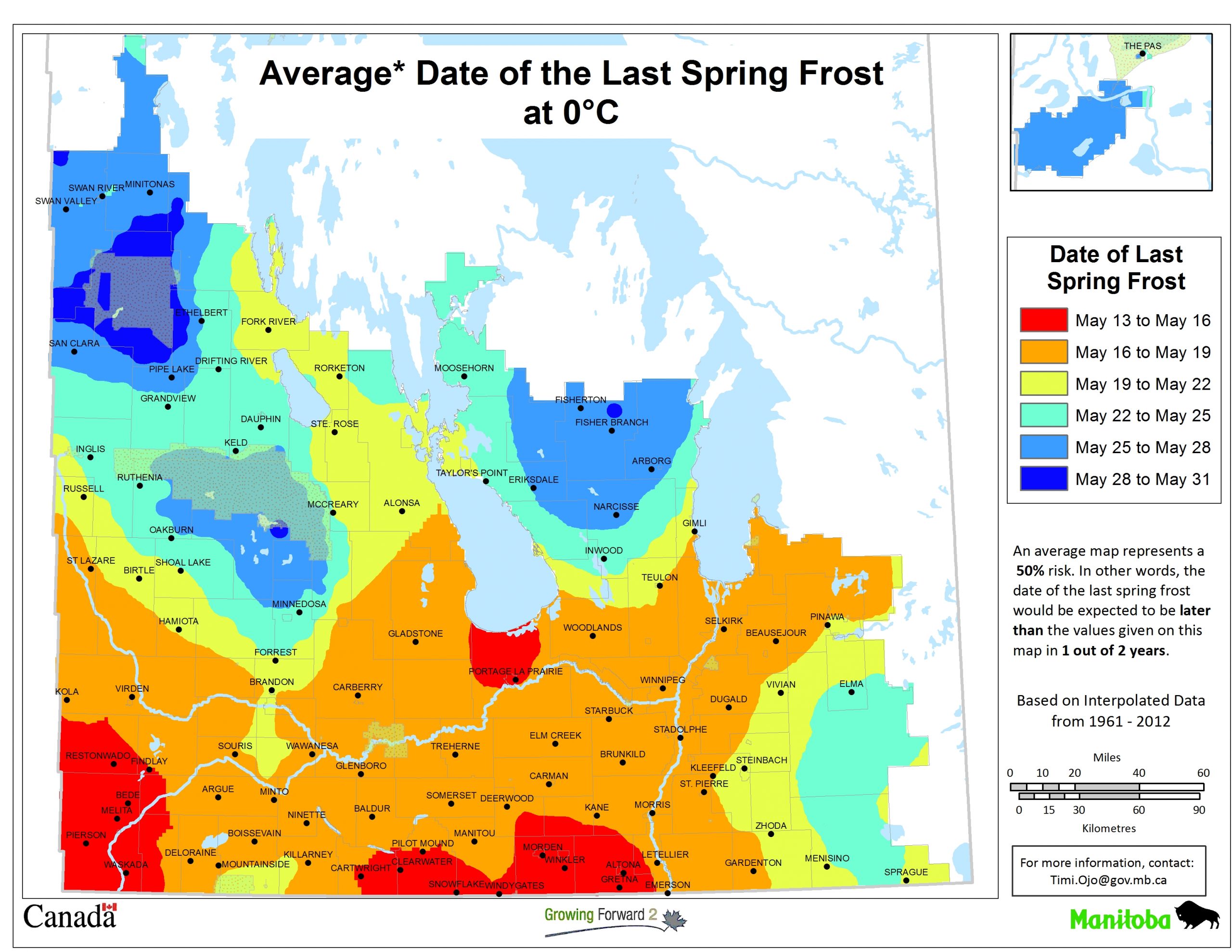 Avg Date Last Spring Frost – 0 degrees – MB Ag map – Manitoba Pulse ...